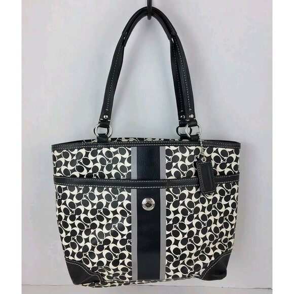 Coach | Bags | Coach Heritage Signature Stripe Tote Shoulder Handbag ...